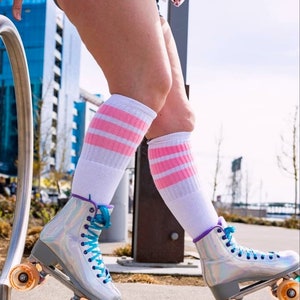 Retro Striped Knee High Skater Socks - Baby Pink Cotton Blend - Etsy