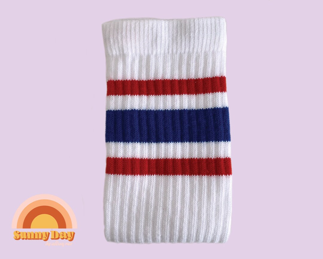 Retro Striped Knee High Skater Socks - Royal Blue & Red Cotton Blend - Etsy