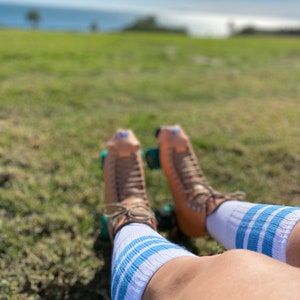 Retro Striped 22 Inch Skater Socks - Sky Blue, Roller Skating Gift ...