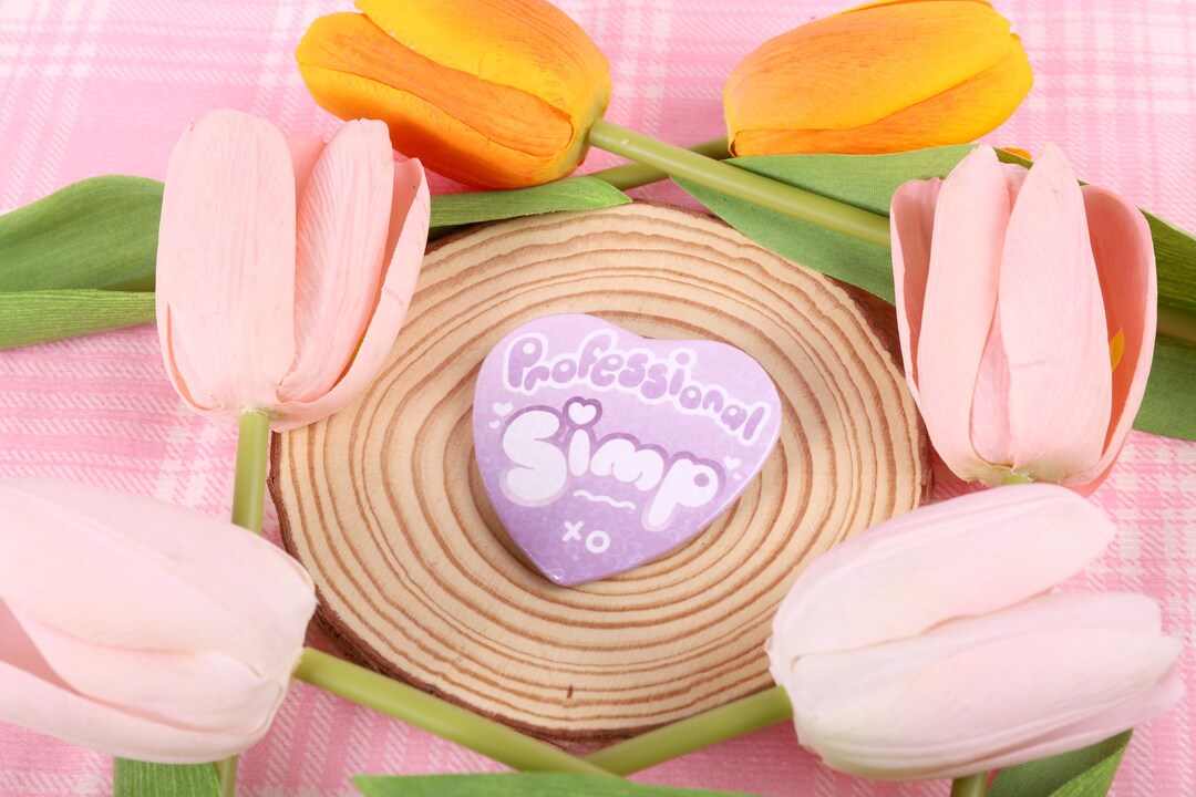 Professional Simp, Holographic Heart Shaped 57mm Button Badge Ionzy's ...