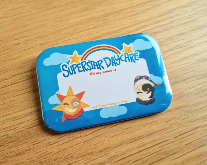 Superstar Daycare Staff FNAF INSPIRED Large Rectangular Button Badge ...