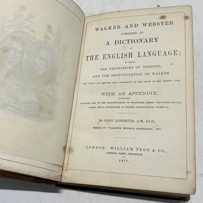 Rare 1877 Antique Leather Bound Dictionary: Walker & Webster - Etsy