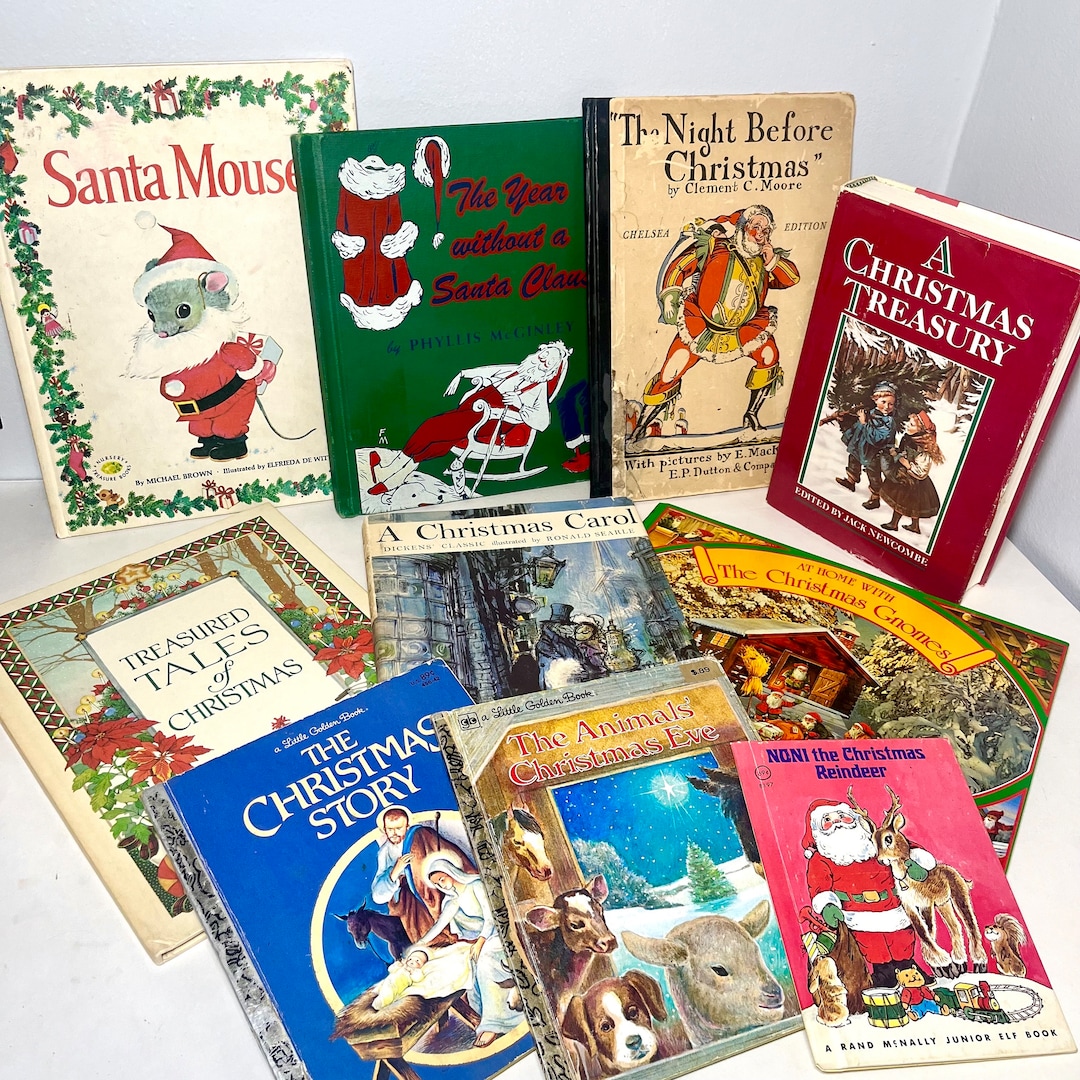 Christmas Book Stack of 10 Illustrated Vintage & Antique Holiday Story ...