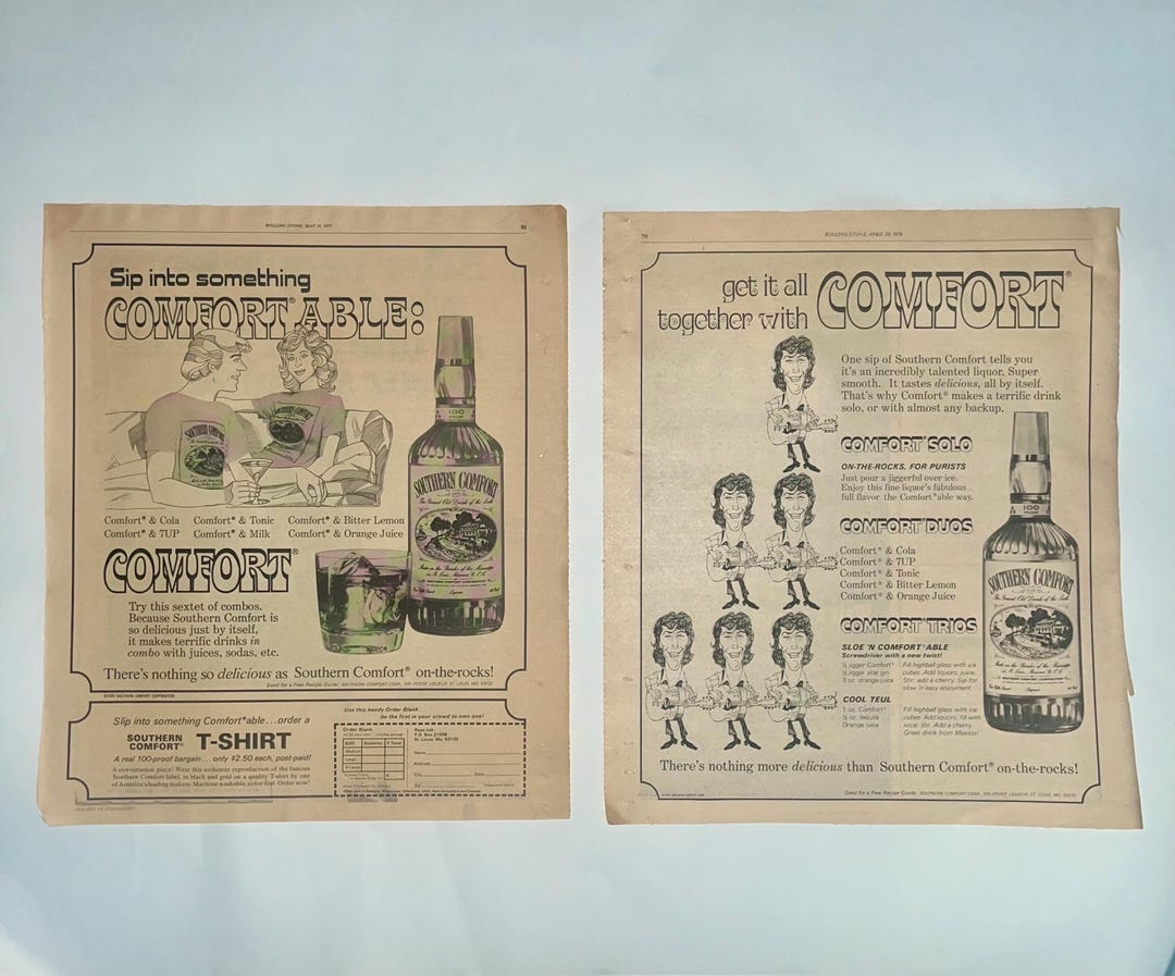 Southern Comfort Whiskey Advertisements From 1970s Rolling Stone ...