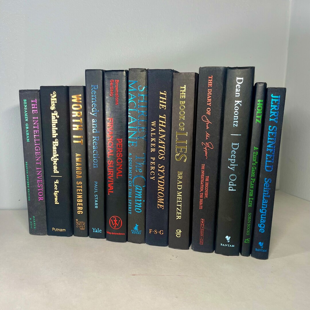 Decorative Book Stack of All 12 Black Books With Colorful Metallic ...