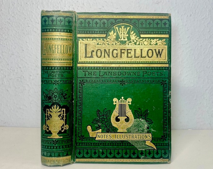 1887 Rare Antique Book, Longfellow‘s Poetical Works, Gilded Green ...