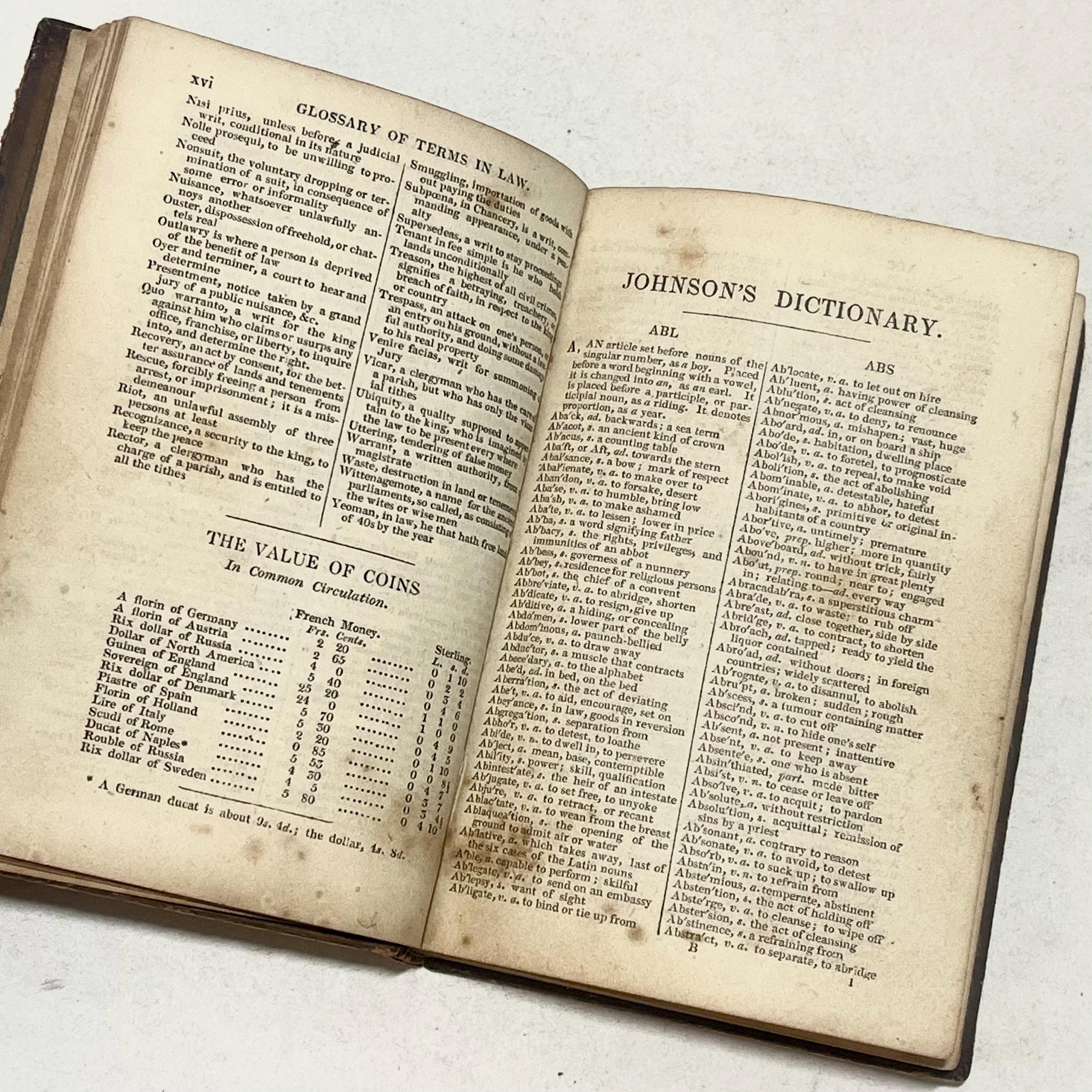 1827 Johnson’s Royal Pearl Dictionary of the English Language, Antique ...