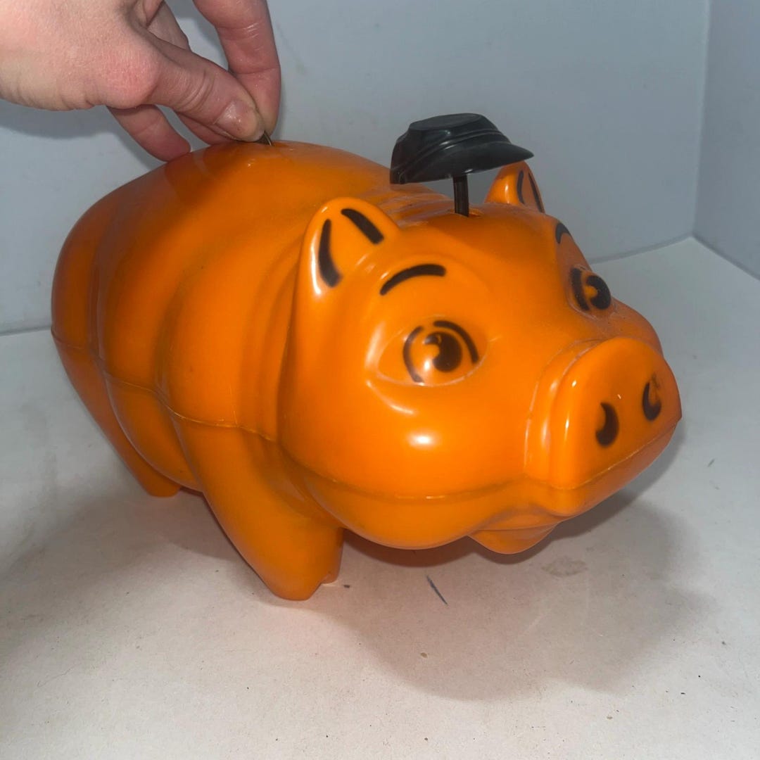1950s Vintage Orange Hat Tipping Piggy Bank, Westland USA, Blow Mold ...