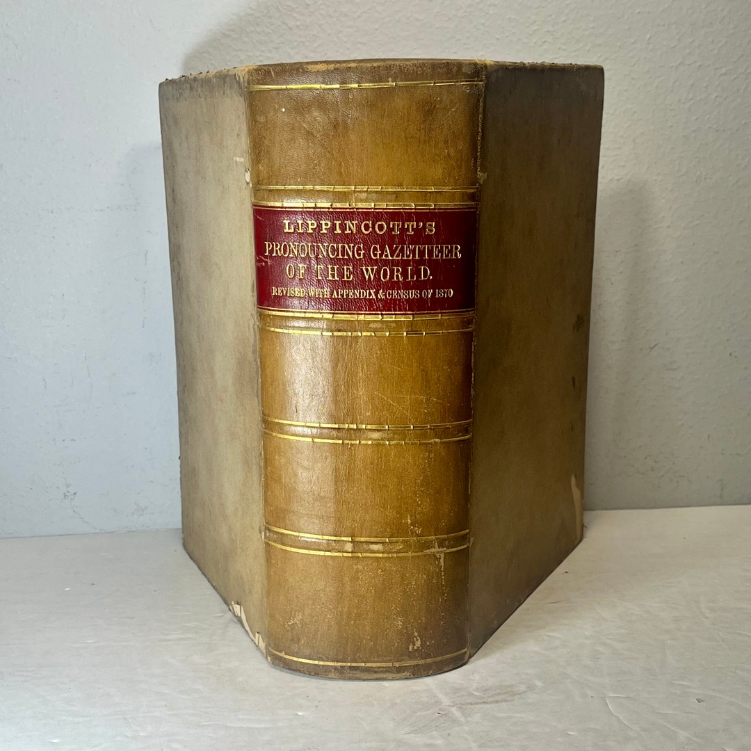 1879 Lippencotts Gazeteer & Geographical World Dictionary, Rare Antique Book of Language and ...
