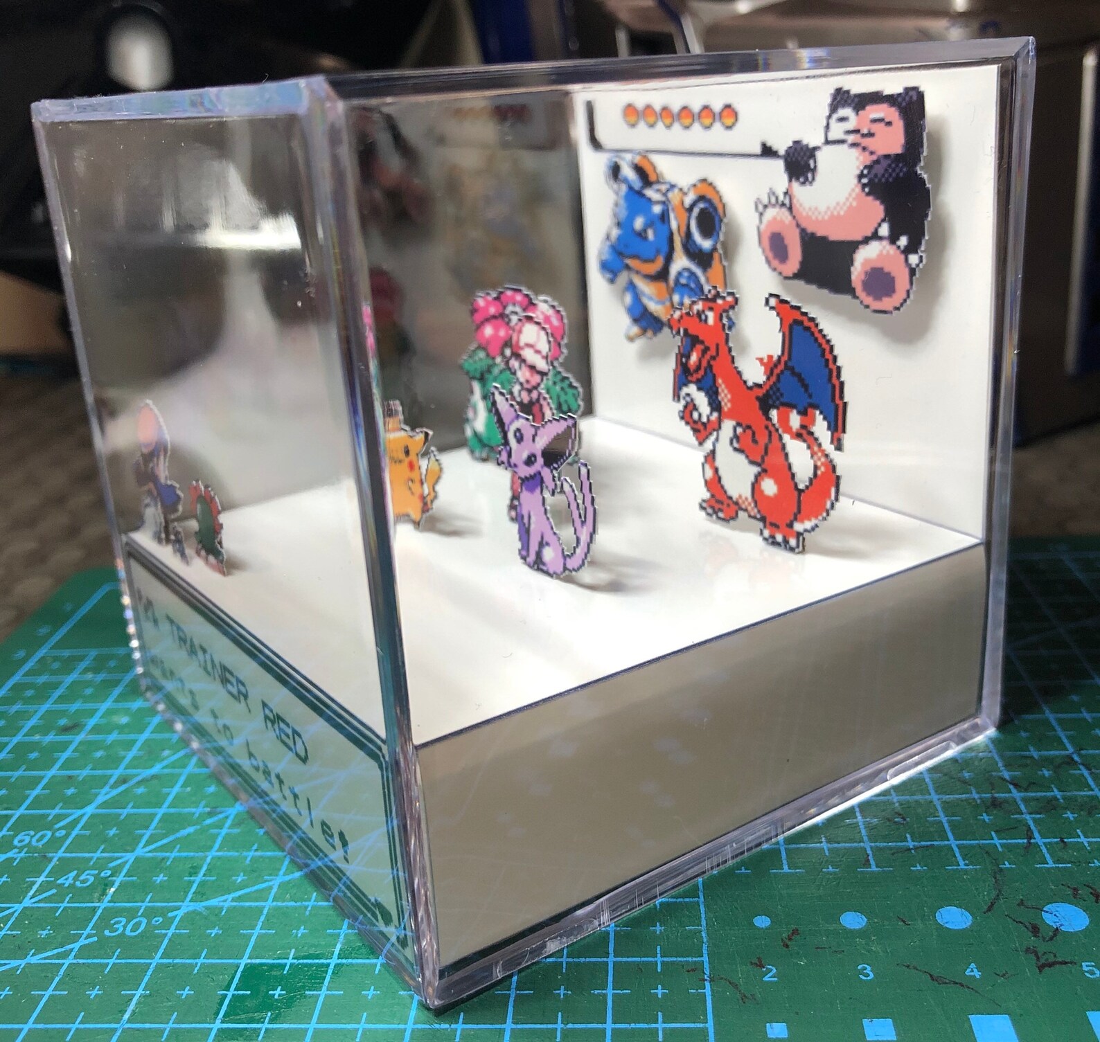 Pokemon Crystal Gameboy Color Trainer Red Battle Scene 3D Cube Handmade ...