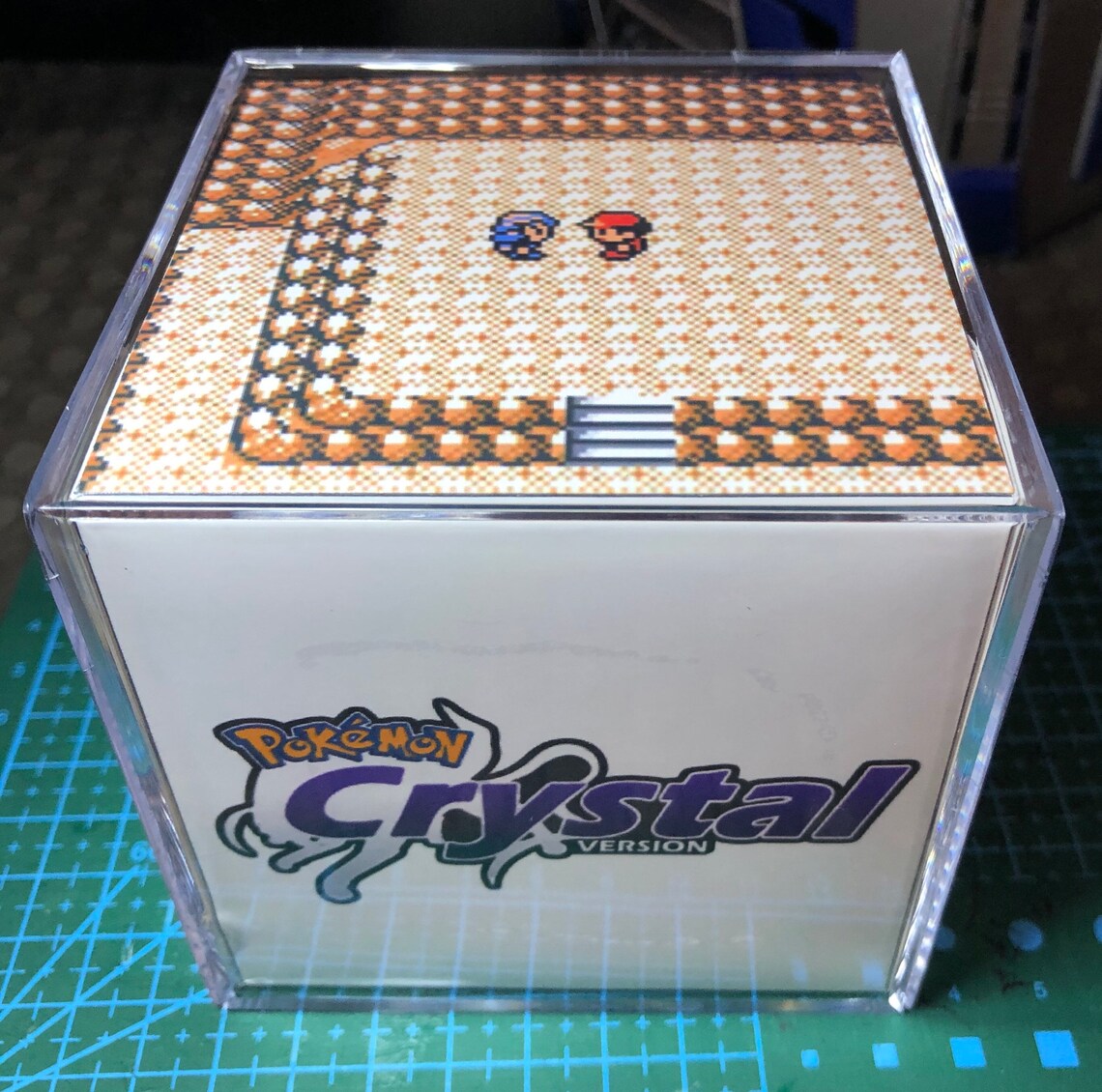 Pokemon Crystal Gameboy Color Trainer Red Battle Scene 3D Cube Handmade ...