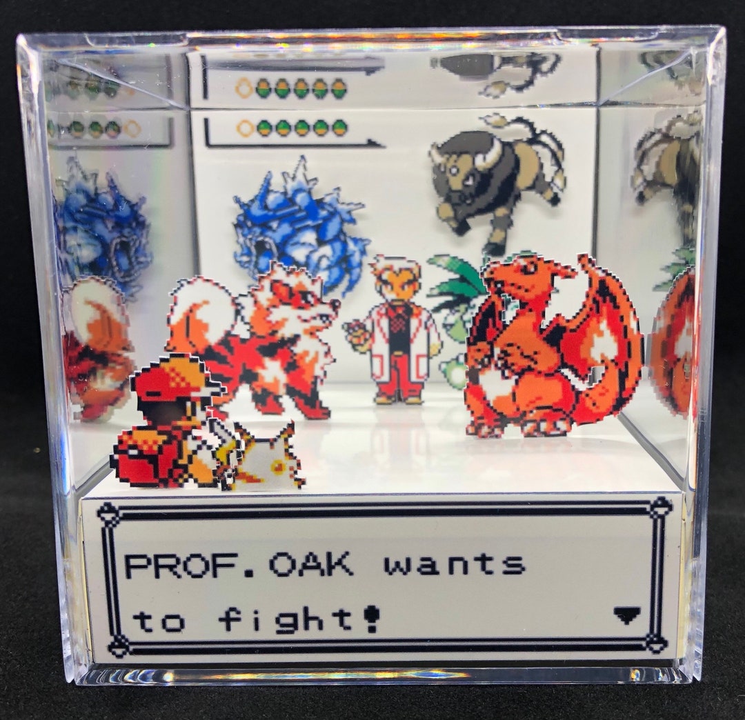 Gameboy Pokemon Yellow PROF. OAK Battle Scene 3D Cube Handmade Diorama ...