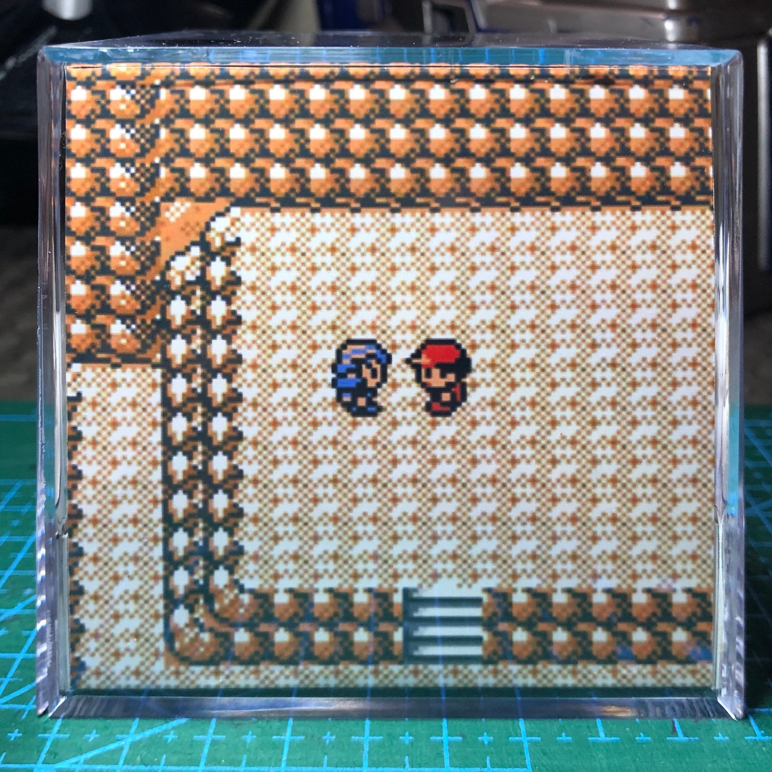 Pokemon Crystal Gameboy Color Trainer Red Battle Scene 3D Cube Handmade ...