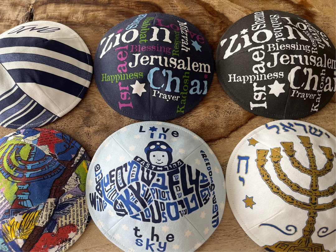 NEXT DAY SHIPPING. Printed Kippot - Israel - Jewish - Shabbat - Judaica ...