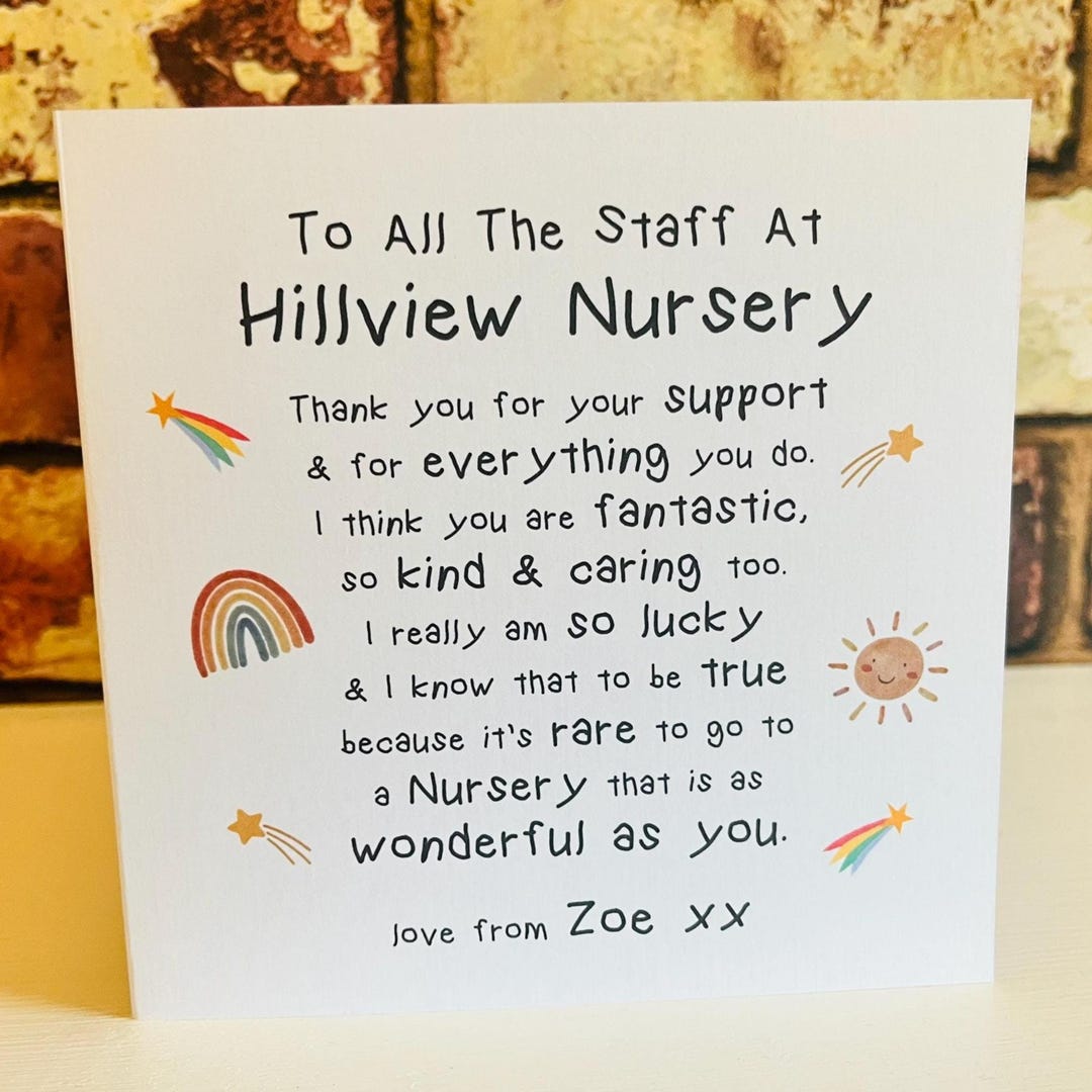 Personalised Nursery Card, Thank You Nursery Card, Thank You ...