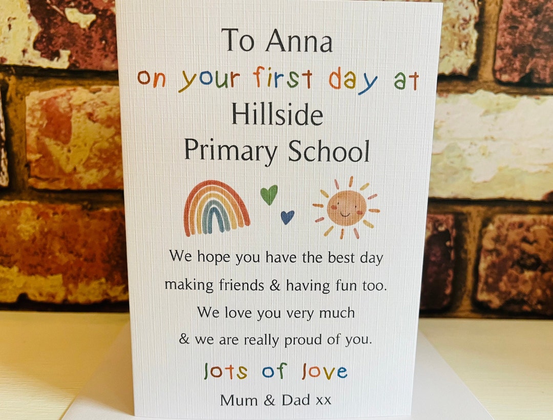 First Day of School Card, Starting School Card, Personalised School ...
