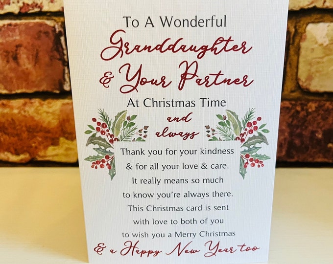 Granddaughter and Partner Christmas Card, Personalised Granddaughter ...