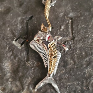 Mahi Mahi Sterling Silver 14kt Gold Overlay Skeleton Mahi on Hook ...