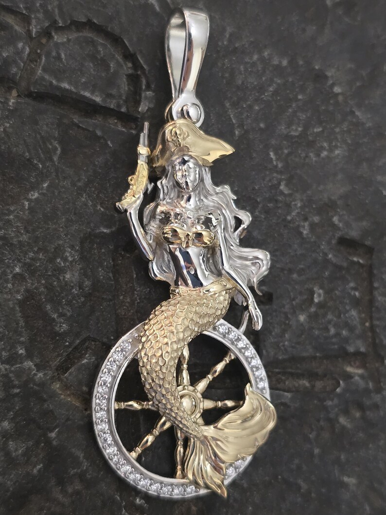 Pirate Mermaid Ship Wheel Pendant – Sterling Silver & Gold Vermeil With ...