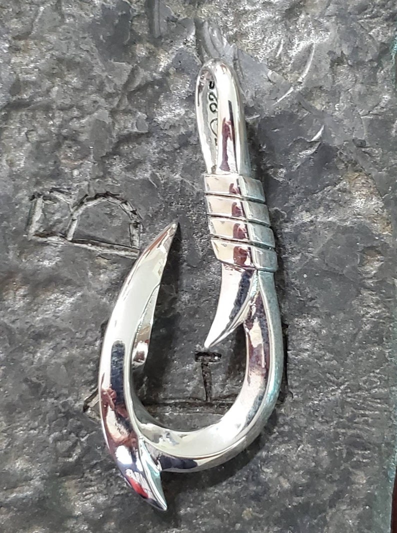 XL Large Powerful Sterling Silver Fish Hook Heavy Pendant Statement ...