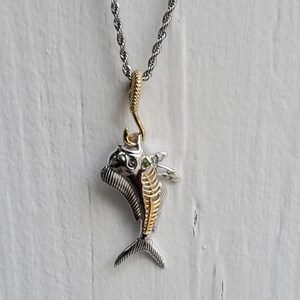 Mahi Mahi Sterling Silver 14kt Gold Overlay Skeleton Mahi on Hook ...