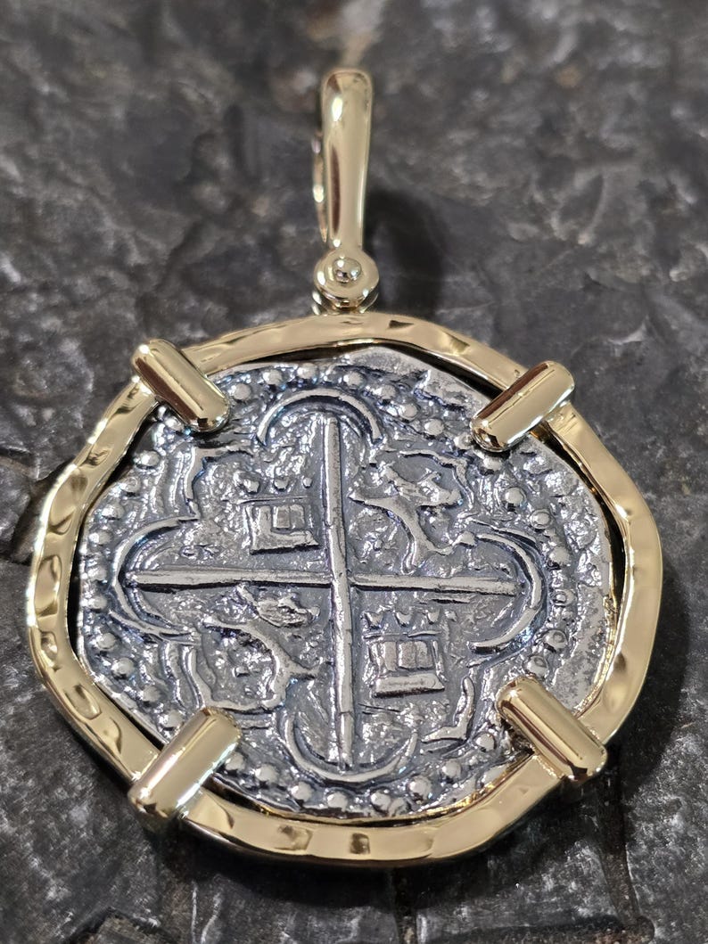 Large Atocha Coin Pendant 14k Gold Vermeil Hammered Bezel Shipwreck ...