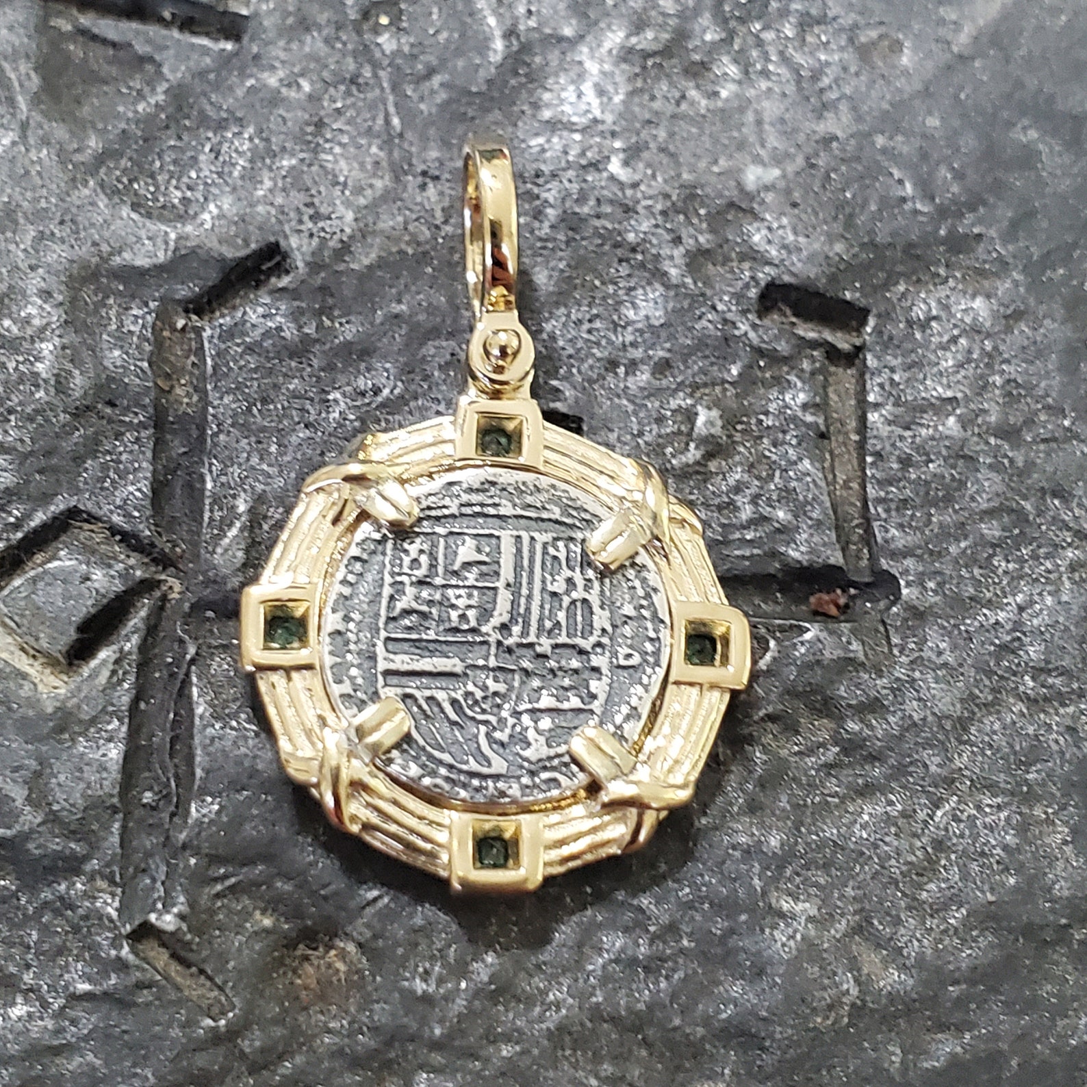 Atocha 14kt Gold Plated Sunken Treasure Coin With Green Topaz - Etsy