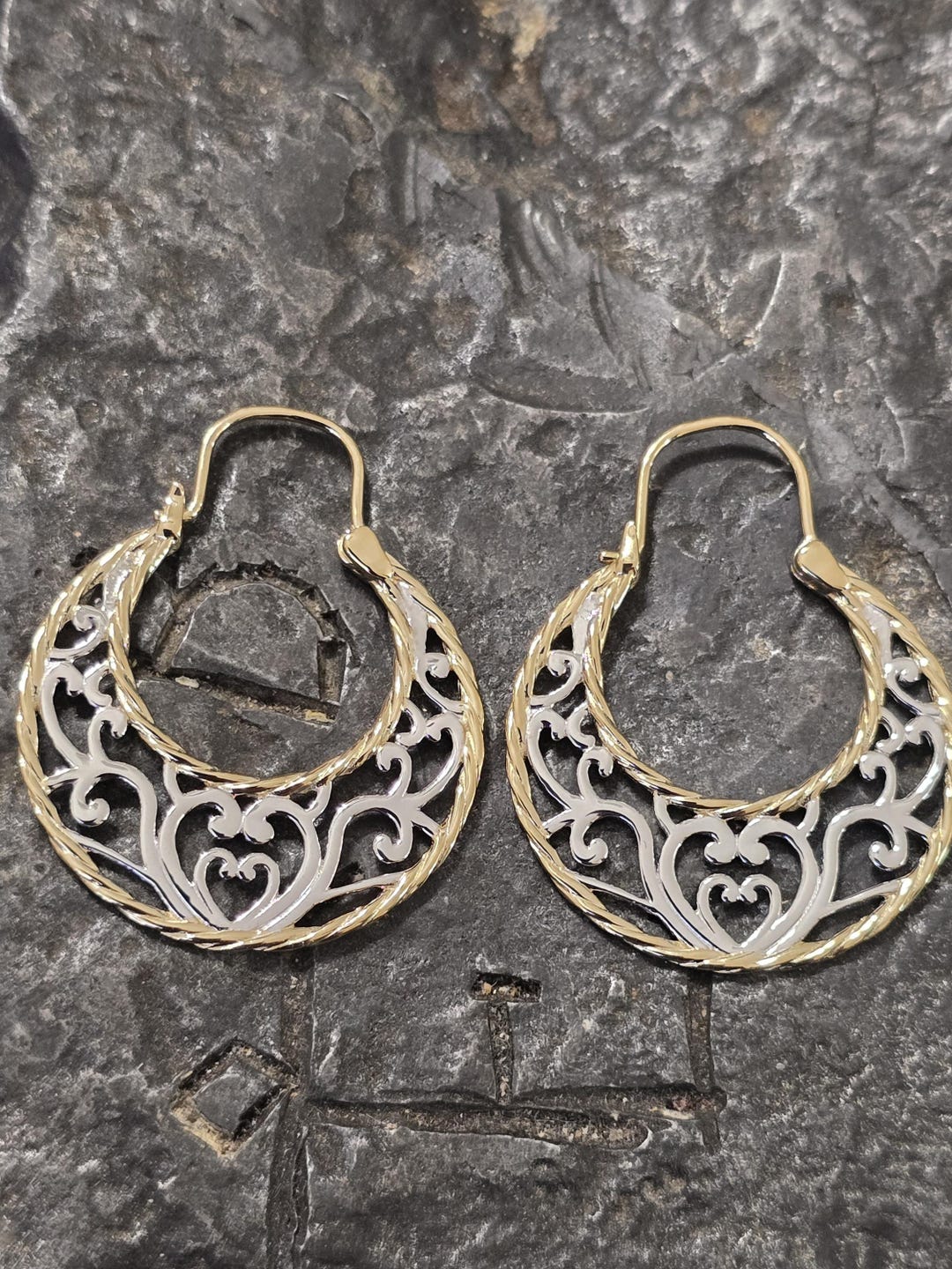 Large Cuban Hoop Earrings Handmade Sterling Silver With 14kt Gold ...