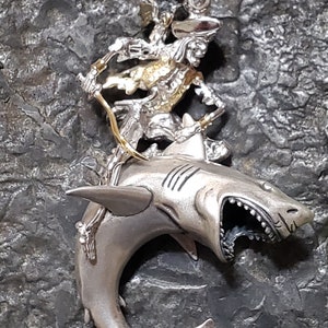 Pirate Skeleton Riding Shark Pendant Solid Sterling Silver Limited ...
