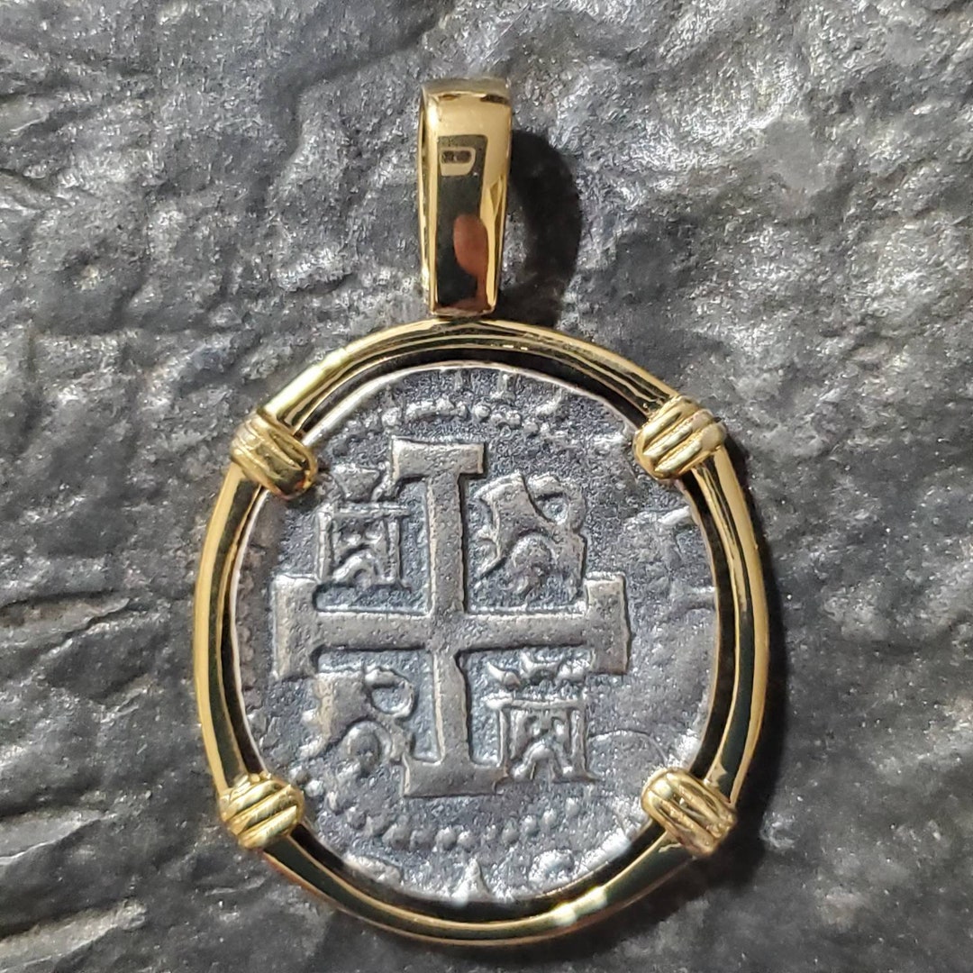 Atocha Silver Coin Pendant: 14kt Gold Plated Bezel, Sunken Shipwreck ...