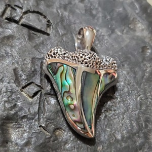 Sterling Silver Shark Tooth With Abalone Inlay Pendant - Etsy