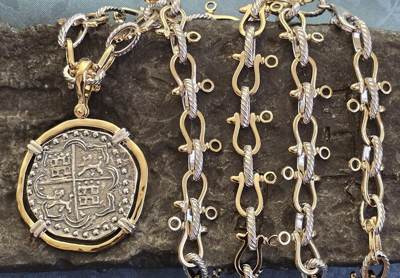 Atocha Silver Coin Necklace: Sterling Silver & 14kt Vermeil Shackle ...