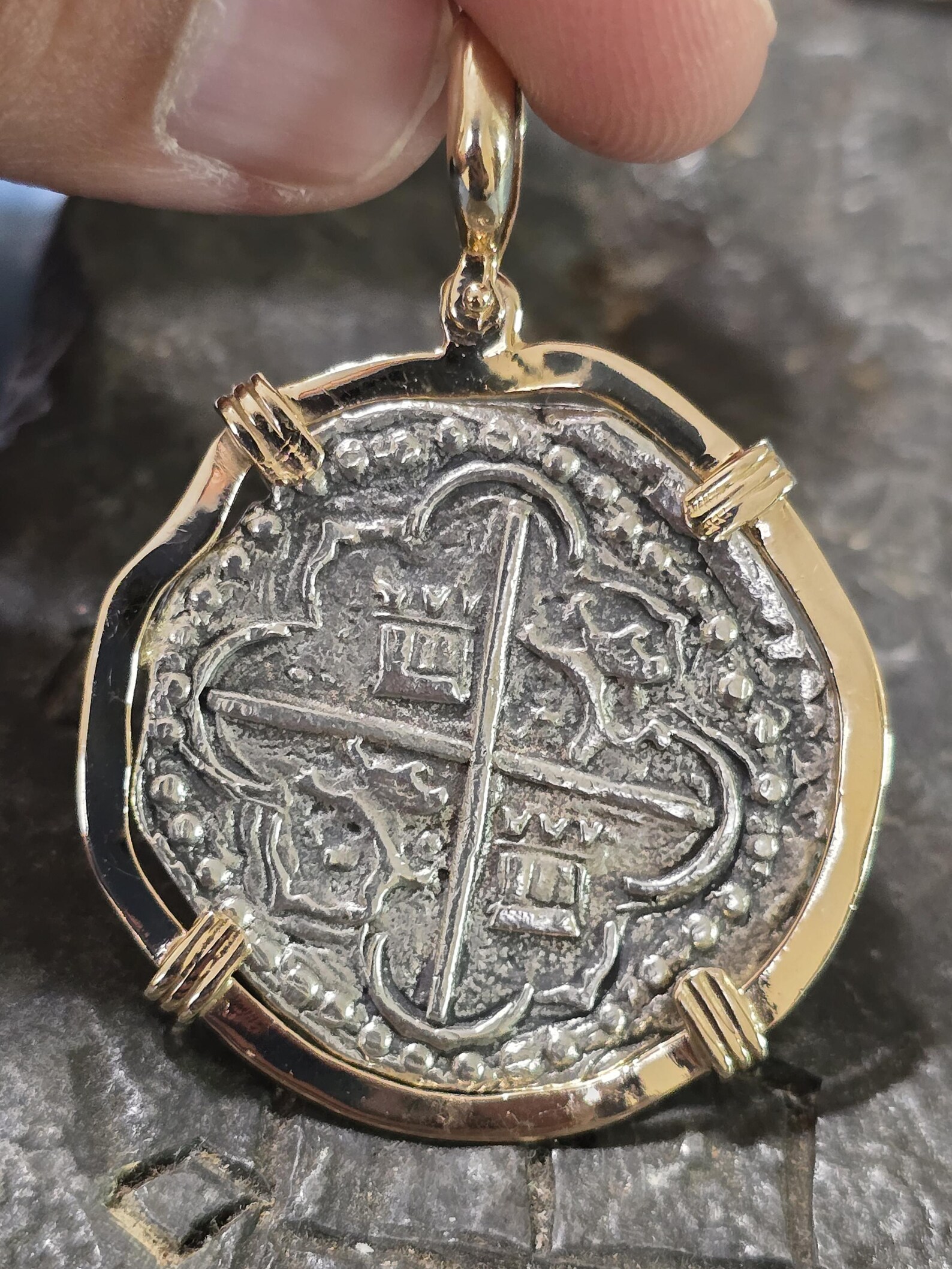 Atocha Silver Coin Pendant, 14kt Gold Bezel, Sunken Treasure Replica - Etsy