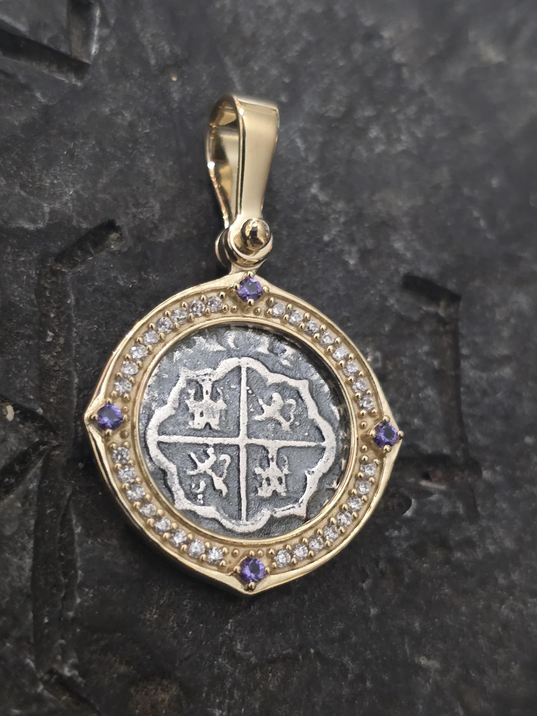 Small Atocha Silver Coin With 14kt Gold Overlay and Tanzanite White ...