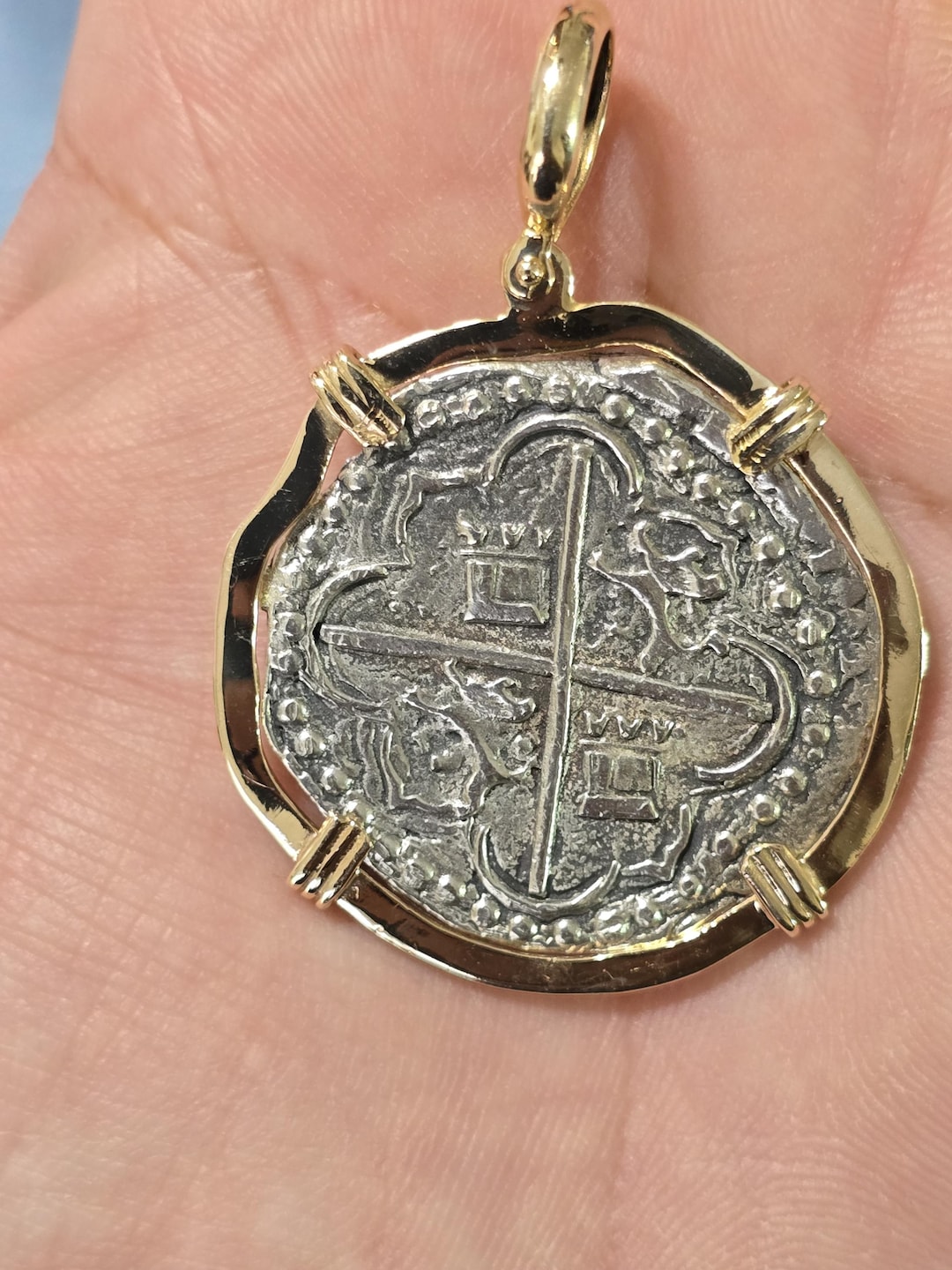 Large BIG Gorgeous Eight Reale Atocha Coin Pendant Solid 14kt Gold ...