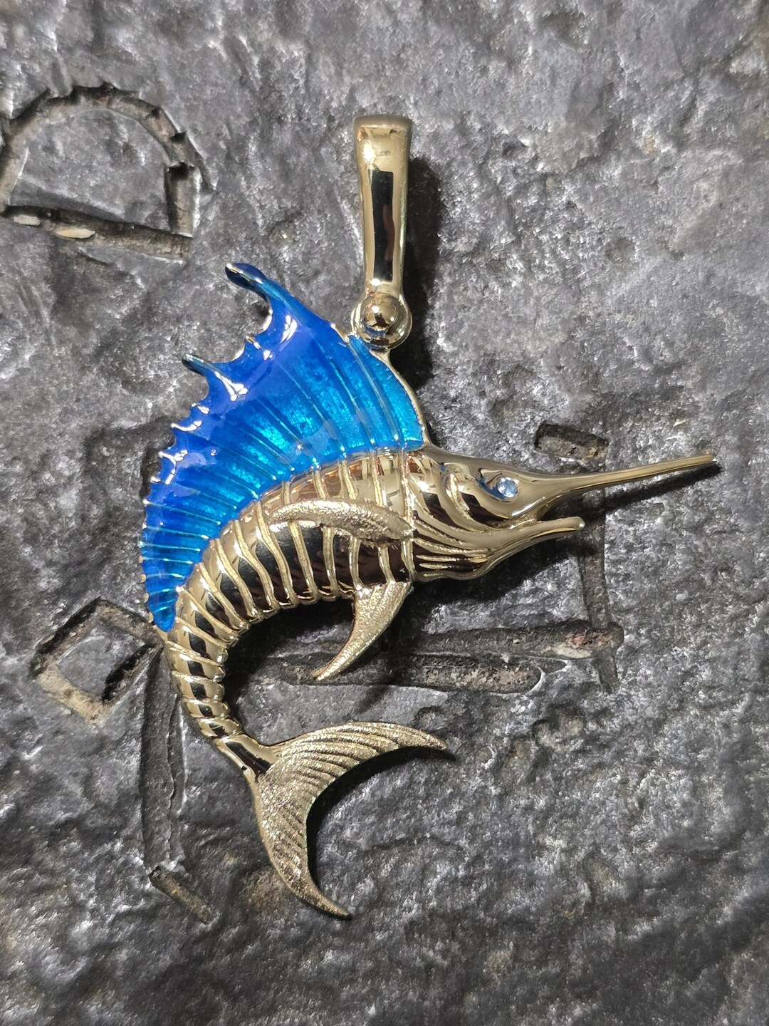 Sailfish Pendant: Vermeil Sterling Silver, Enamel & Sapphire Eye - Etsy