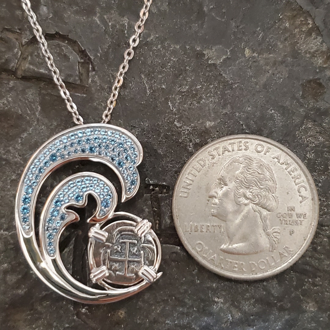 Atocha Silver Wave Coin Silver Pendant Blue Topaz Setting Shipwreck ...