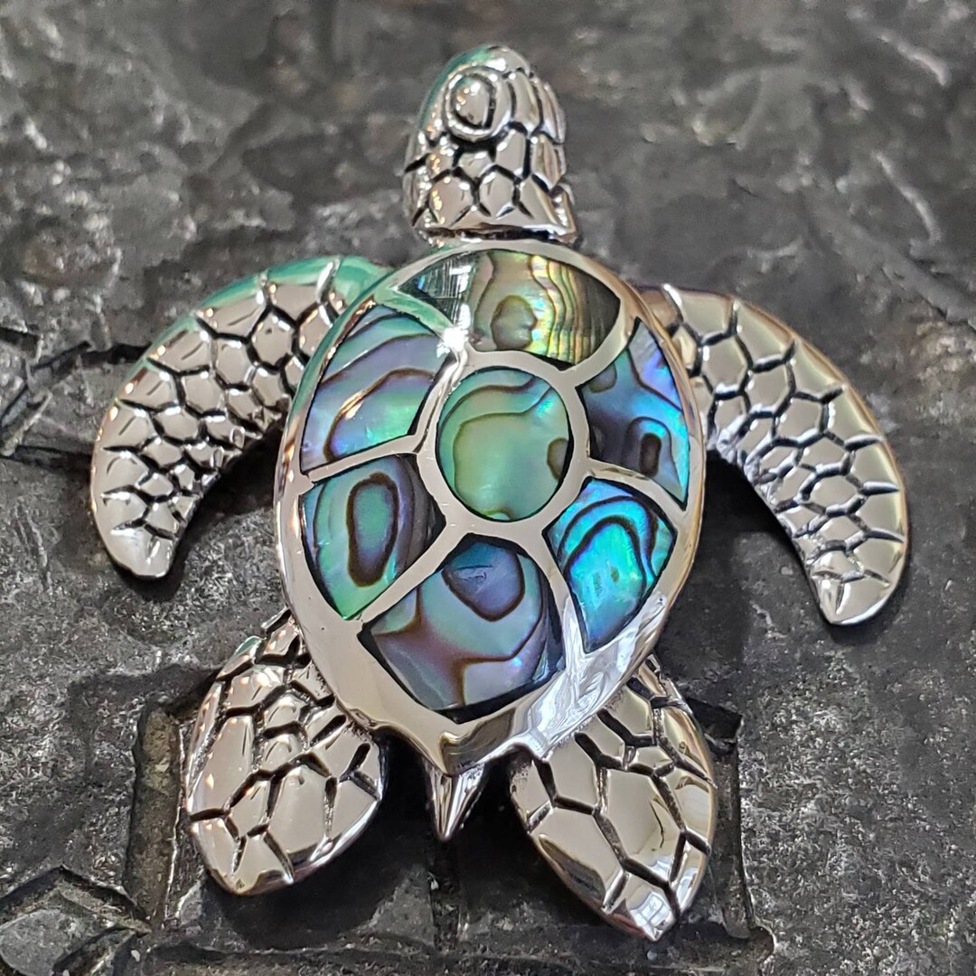 Large Silver Turtle Pendant With Abalone - Etsy