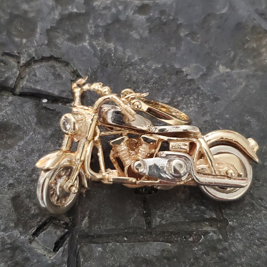 Solid 14kt Gold Harley 3-D Motorcycle Pendant With Diamond Headlight ...