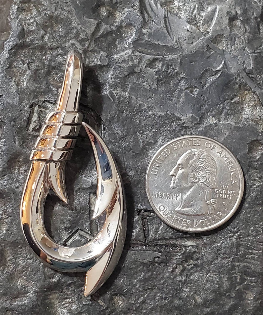 Big Silver Fish Hook Pendant Maui Hook - Etsy