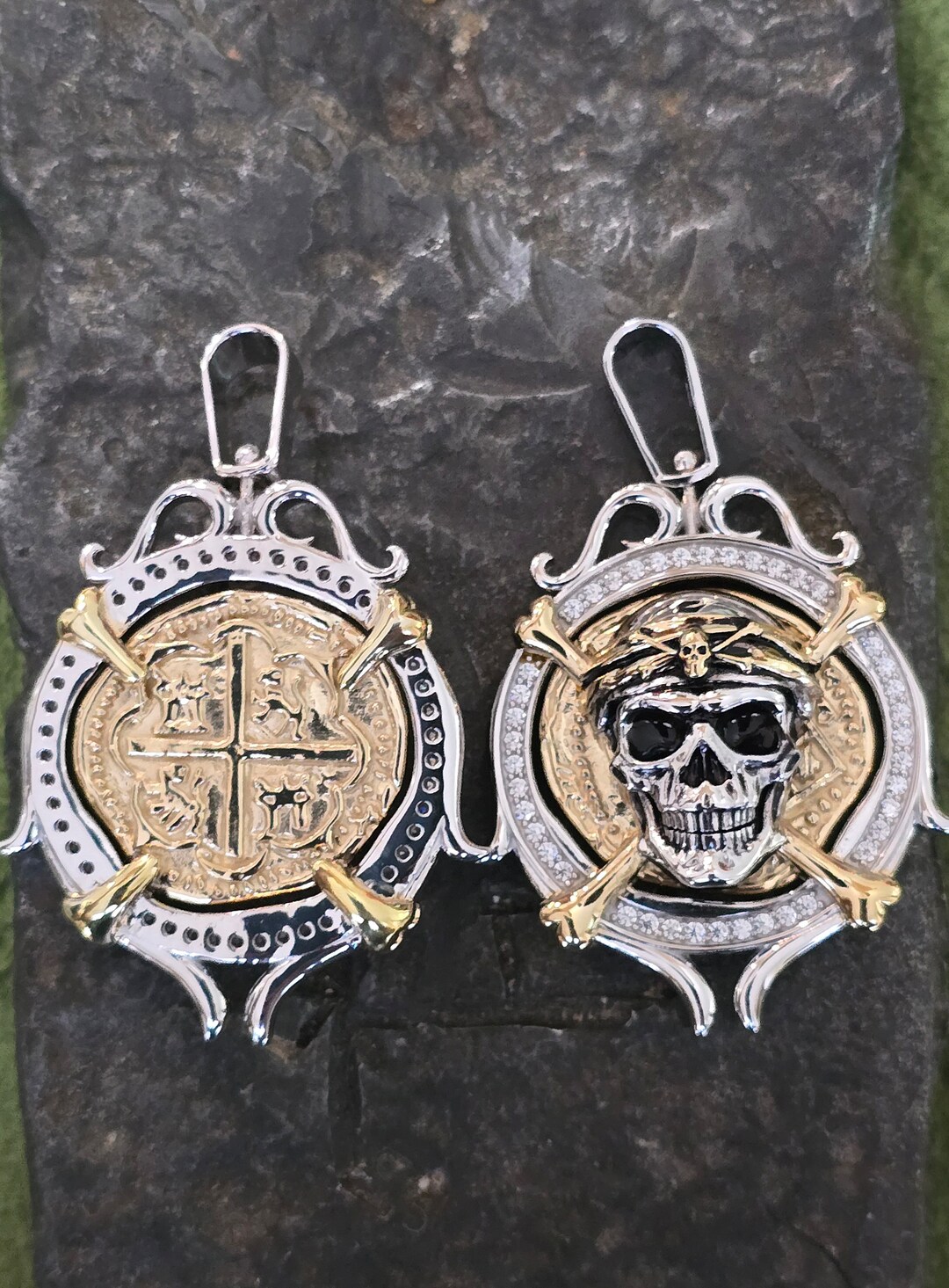 Atocha Reversible Coin Pirate Crossbones Pendant Gold Coin Jewelry ...