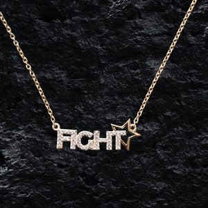 FIGHT Necklace 14kt Gold Vermeil Adjustable With White Sapphires - Etsy