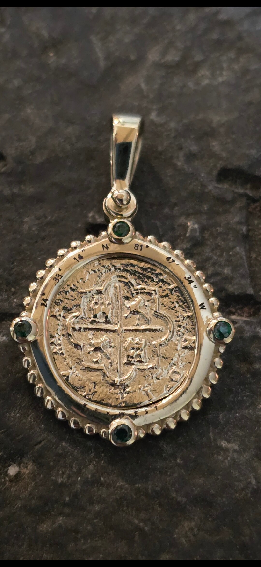 Atocha Key West 14kt Gold Plated Sunken Treasure Coin With Green Topaz ...