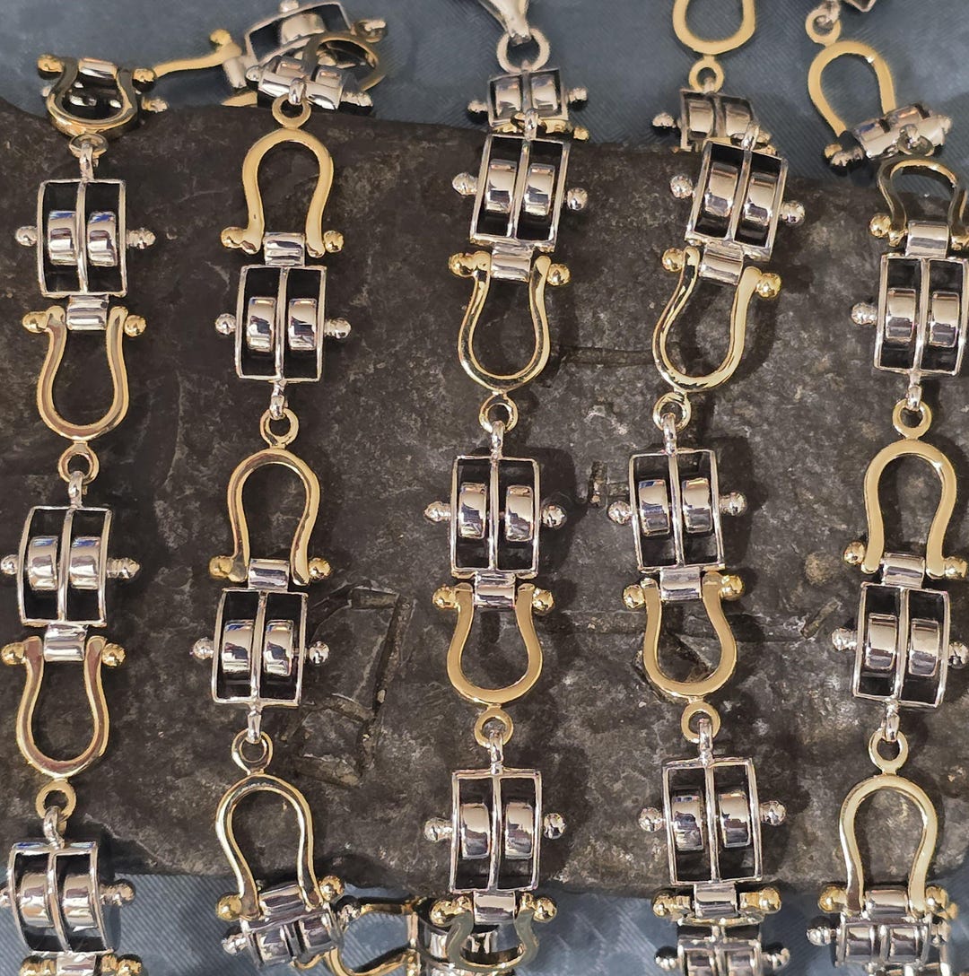 Handcrafted Sterling Silver Shackle Necklace, 14k Gold Vermeil Accent ...