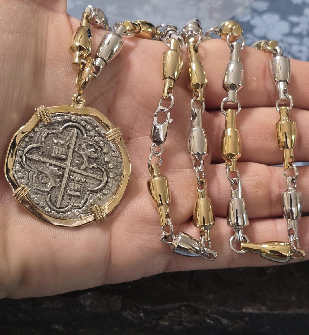 Large ATOCHA 14kt Bezel Coin With Heavy Duty Sterling Silver 14kt ...