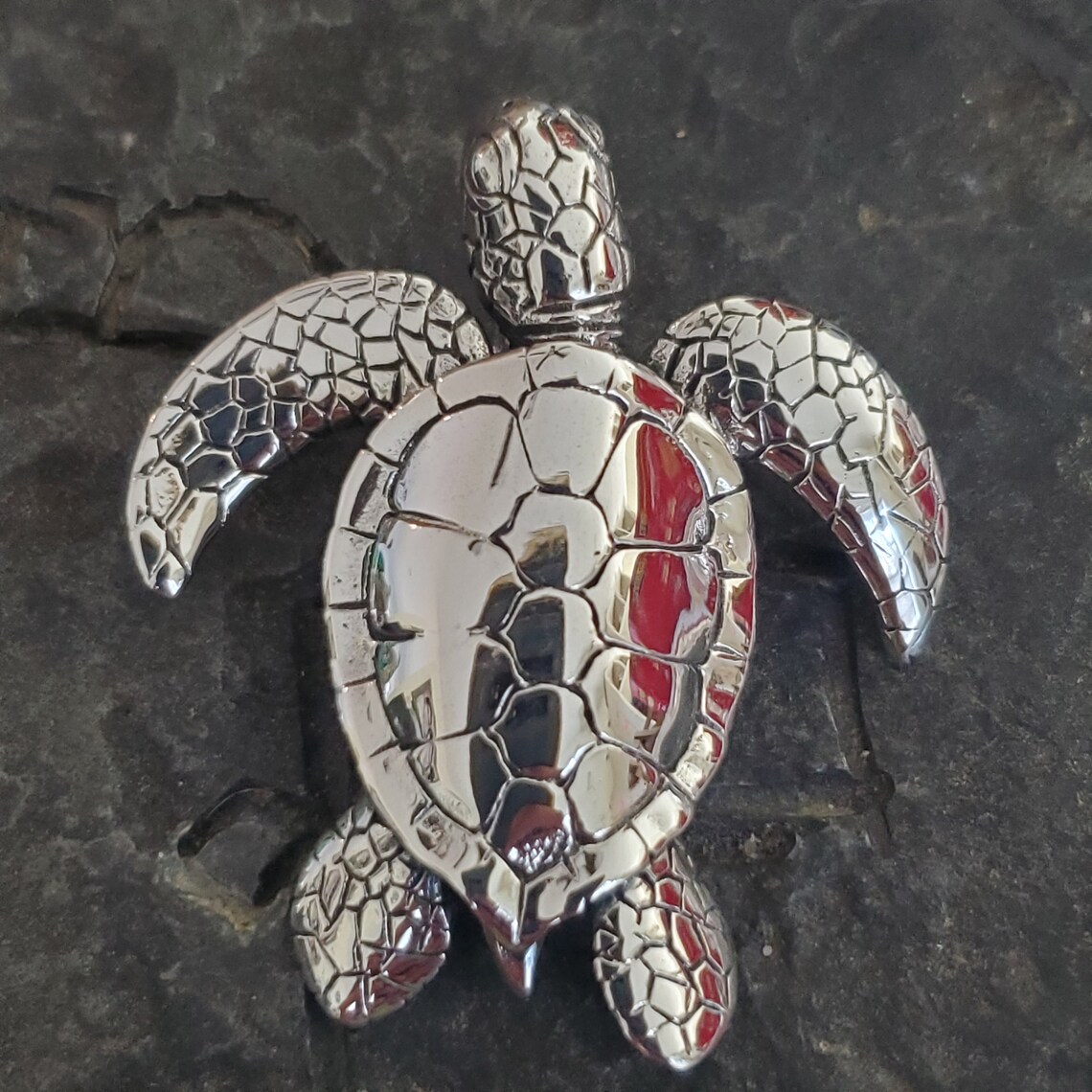 Medium Size Sterling Silver Turtle Pendant - Etsy