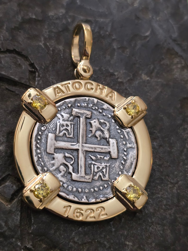 Atocha 14kt Gold Overlay Shipwreck Treasure Coin 1622 Citrine Gemstones ...