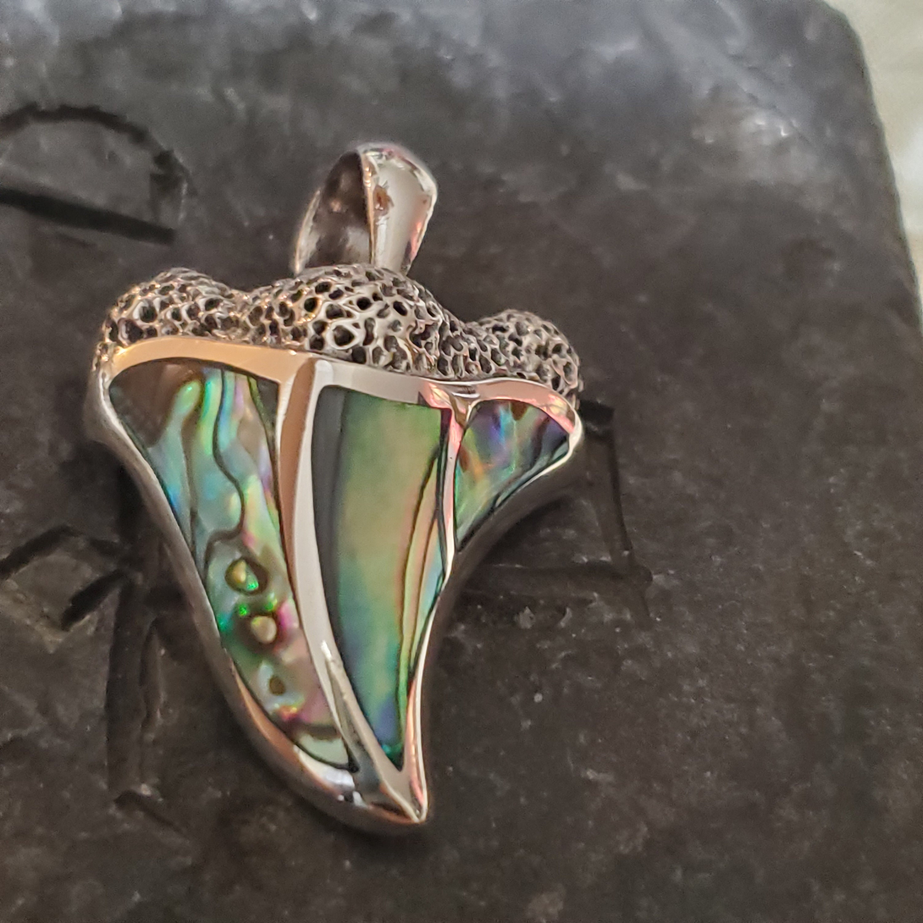 Sterling Silver Shark Tooth With Abalone Inlay Pendant - Etsy