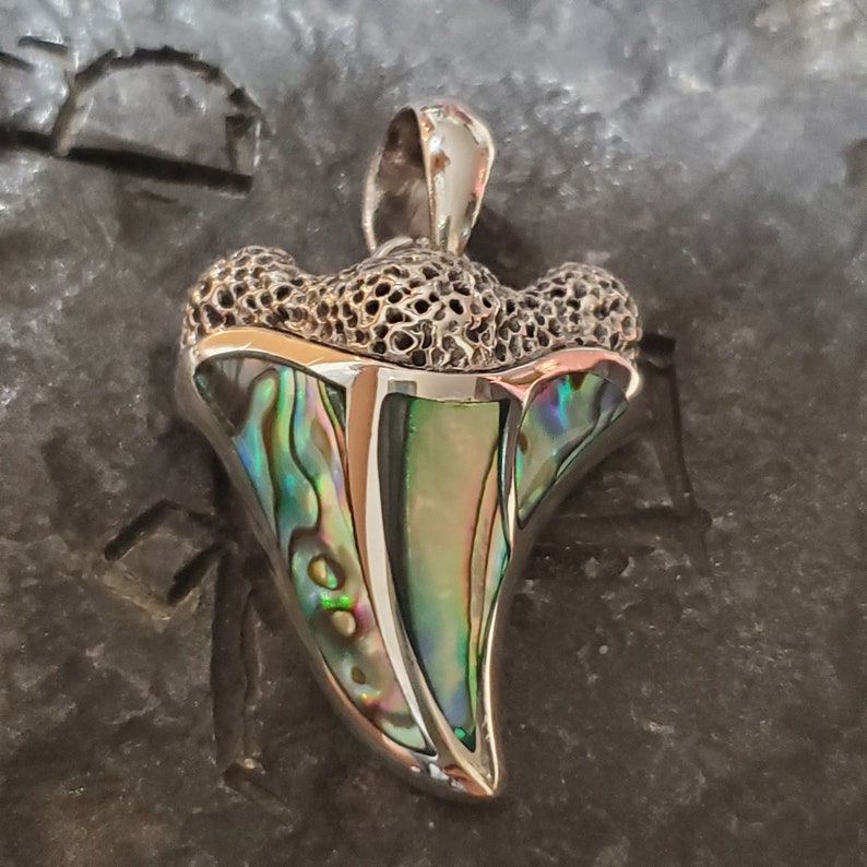 Sterling Silver Shark Tooth With Abalone Inlay Pendant - Etsy