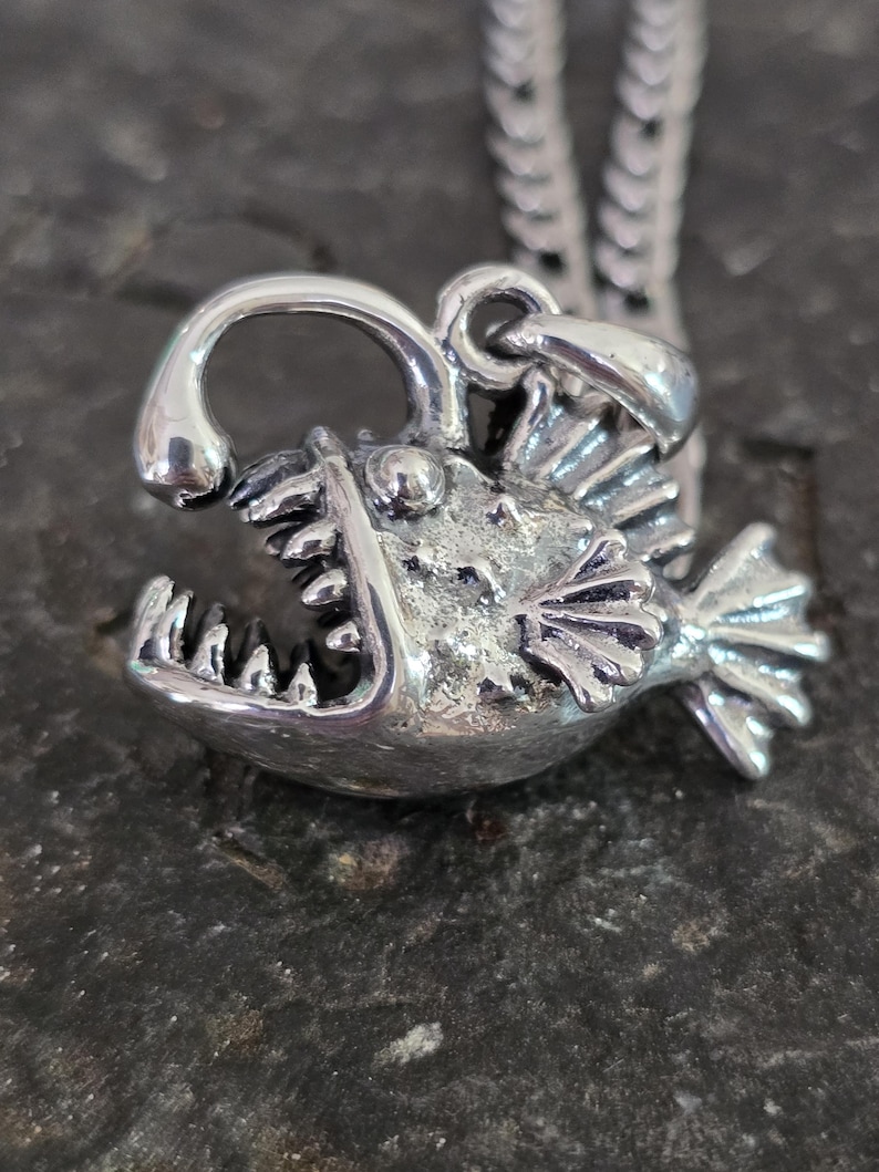 3-D Angler Fish Pendant Sterling Silver With Chain - Etsy